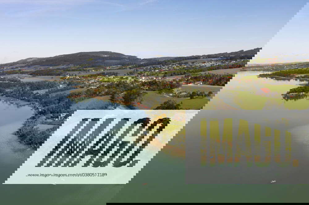 Austria, Upper Austria, Zell am Moos, Drone view of village on shore of ...