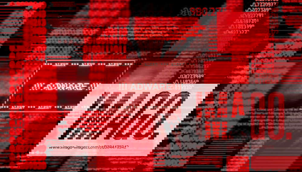 Adware Adware alert, warning sign on screen. System message, cyber ...