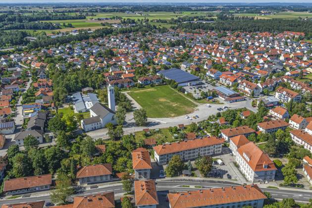 View of the municipality of Garching an der Alz in Upper Bavaria ...