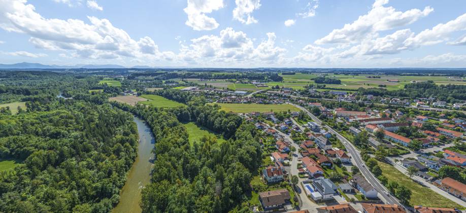View of the municipality of Garching an der Alz in Upper Bavaria ...