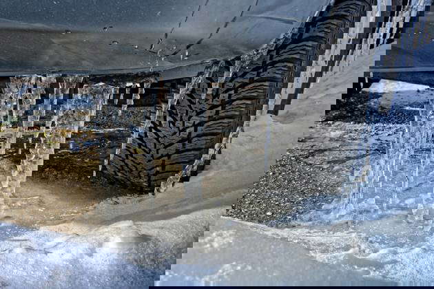 Ice age Thick icicles have formed on the car Siegsdorf Bavaria