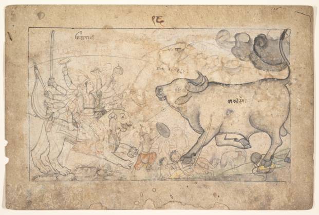 Durga Confronts the Buffalo Demon Mahisha: Scene from the Devi Mahatmya ...