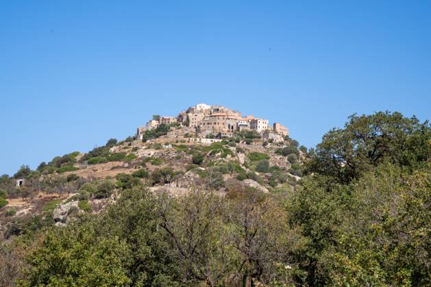 View of the mountain village of Sant Antonio in Balagne, Corsica ...