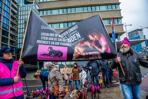 Protest against the abuse of hunting dogs in Spain organized in Utrecht ...