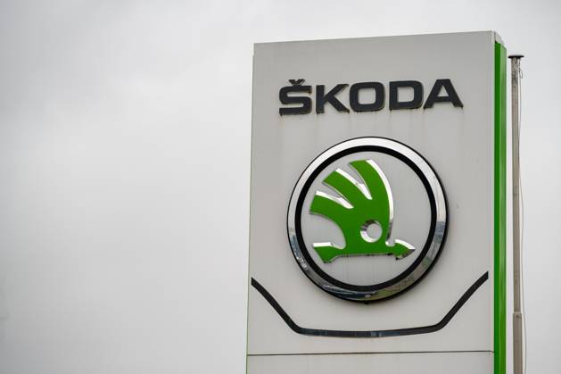 Skoda logo and lettering in front of a car dealership 04 02 2024 ...
