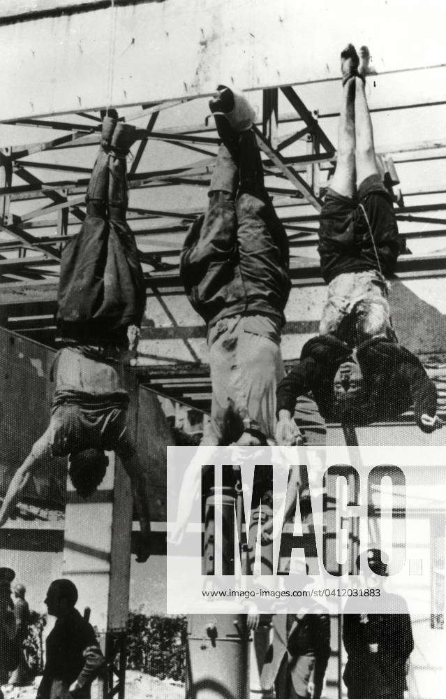 The body of Benito Mussolini, Clara Petacci, and a fascist hierarch ...