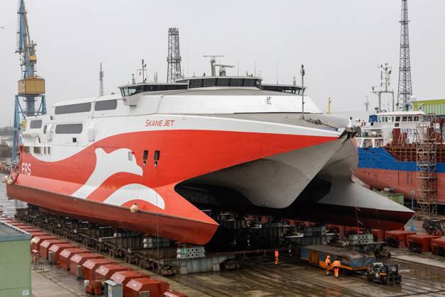 HighSpeed ferry in the shipyard The SKANE JET is moored on the ship ...