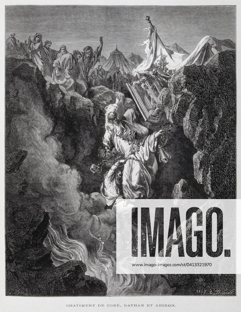 The Death of Korah, Dathan and Abiram, Illustration from the Dore Bible ...