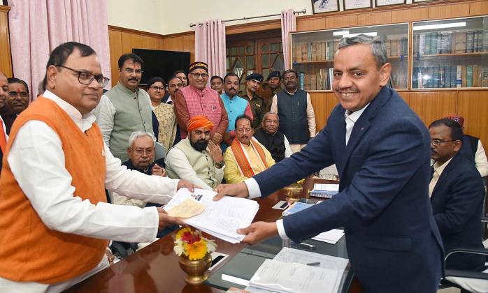 PATNA, INDIA FEBRUARY 14: BJP candidate Bhim Singh filling his ...