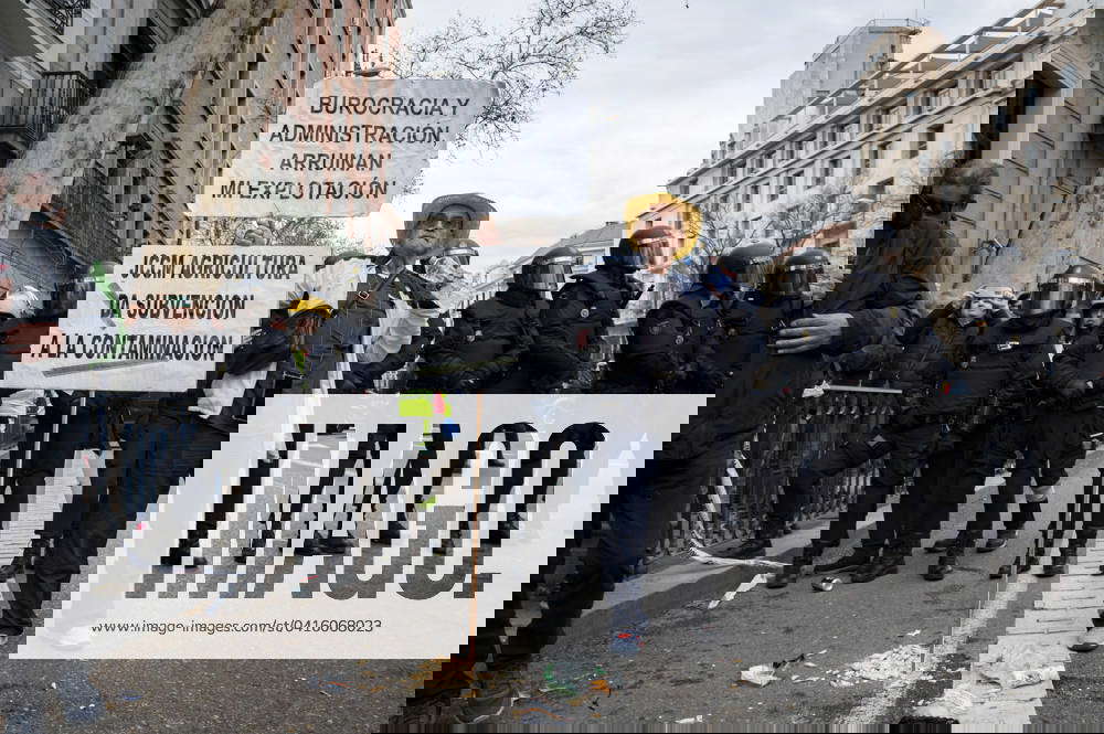 Spanish farmer demonstration in Madrid A protester with some protest ...