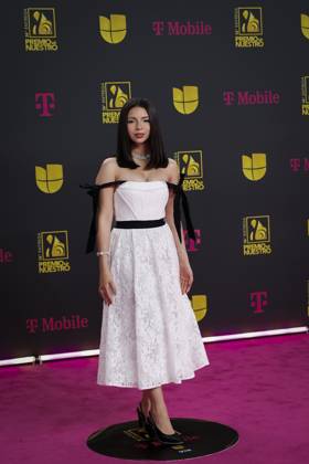 Mexican-born American singer Angela Aguila poses on the carpet upon her ...