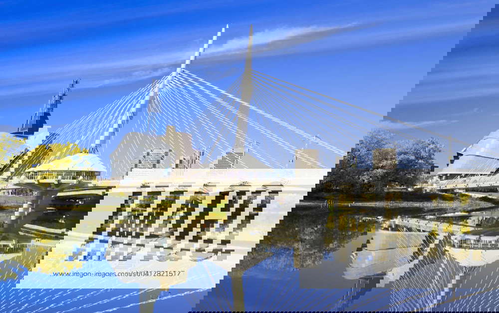 Winnipeg skyline from St. Boniface showing the Red River, Esplanade ...