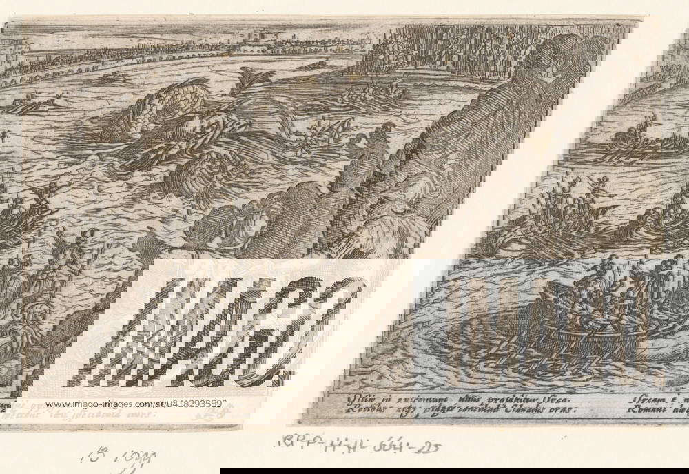 Romans fight against a sea monster, Antonio Tempesta, 1605 print Roman ...