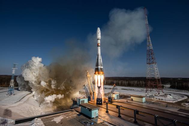 RUSSIA, AMUR REGION - : A Soyuz-2.1b carrier rocket, equipped with a ...