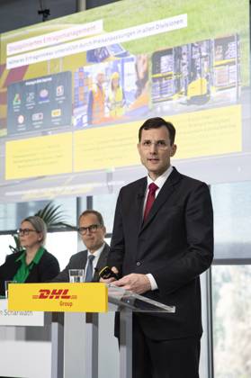 BONN, DHL CEO Tobias Meyer speaks at a press conference at DHL ...