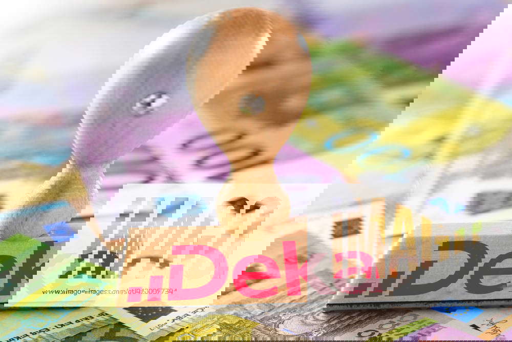 10 March 2024: Stamp and money or banknotes on the table, the Deka logo ...