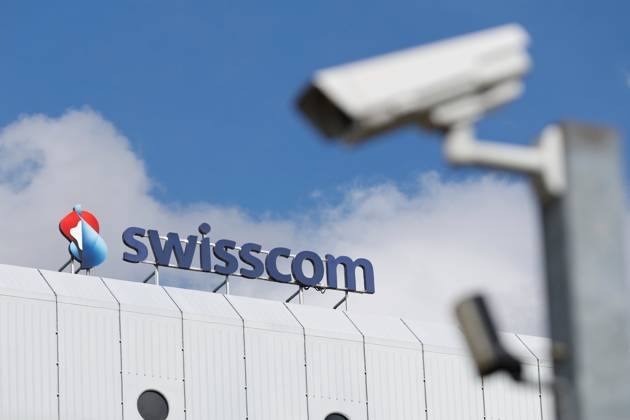 Swisscom Logo Video surveillance 11 03 2024 Zurich, SWITZERLAND, Swisscom