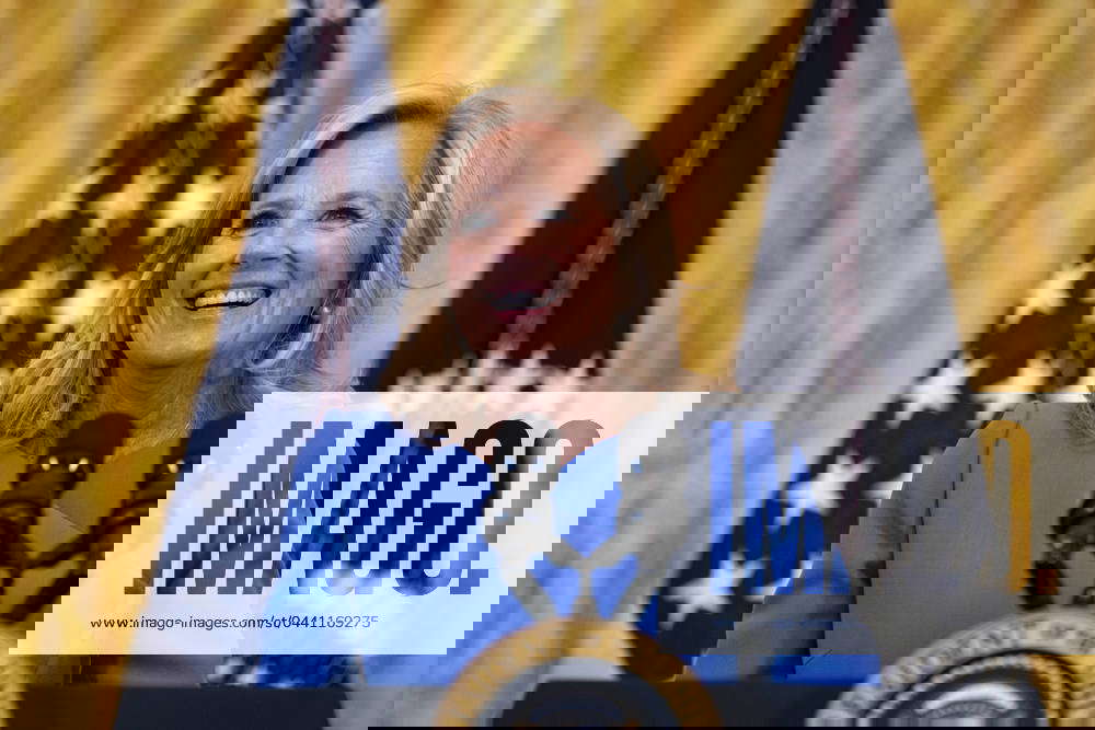 First lady Dr. Jill Biden speaks during a Womens History Month reception in the East Room of the