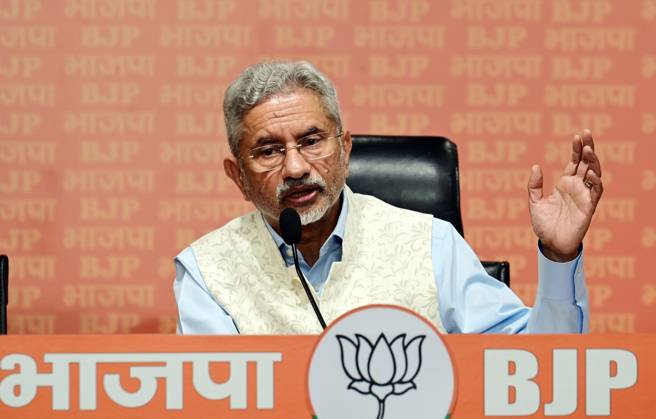 NEW DELHI, INDIA - APRIL 1: Union Minister S. Jaishankar addresses a press conference at BJP HQ