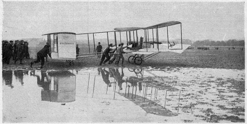 Debut of aviation, 1907: the aeroplane of the French aviator Henri ...