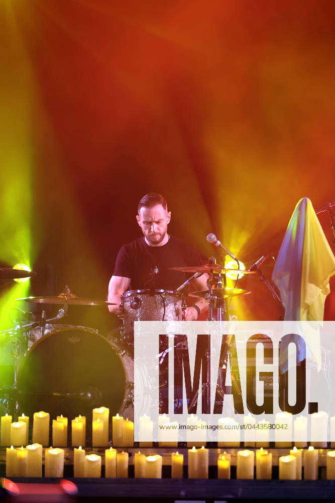 IVANO-FRANKIVSK, UKRAINE - Drummer Oleksii Berezhnyi of the Bez ...