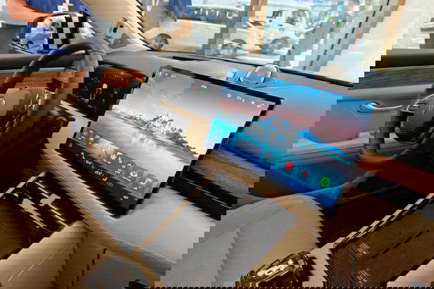 Huawei ADS2.0 SHANGHAI, CHINA - AUGUST 4, 2023 - A lidar module in front of the roof of the AITOM