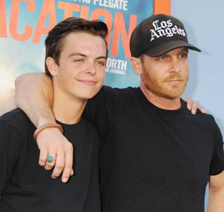 Ethan Embry and his son Cogeian Sky Embry at the premiere of Vacation at Regency Village Theatre in