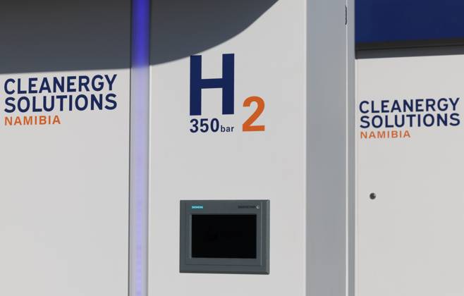 This picture shows a visit of Cleanergy s green hydrogen site in Walvis Bay, part of an official