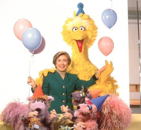 SESAME STREET, top from left: First Lady Hillary Rodham Clinton, Big ...