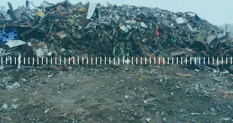 Image of data processing over rubbish dump. Global business and digital interface concept digitally