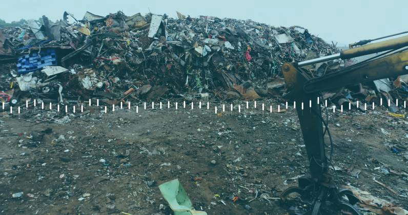 Image of data processing over rubbish dump. Global business and digital interface concept digitally