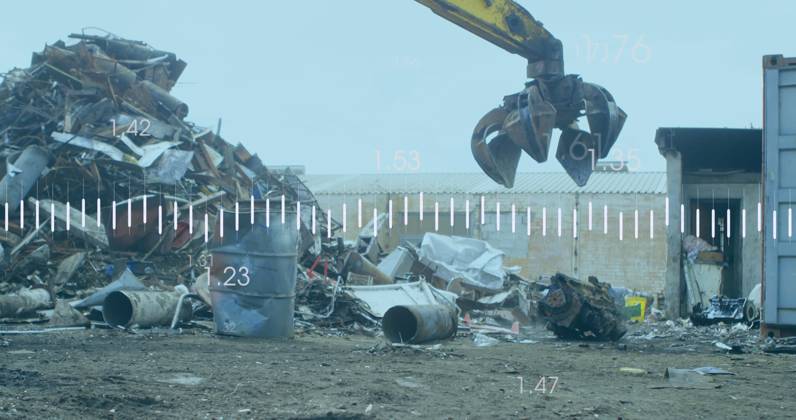 Image of data processing over rubbish dump. Global business and digital interface concept digitally