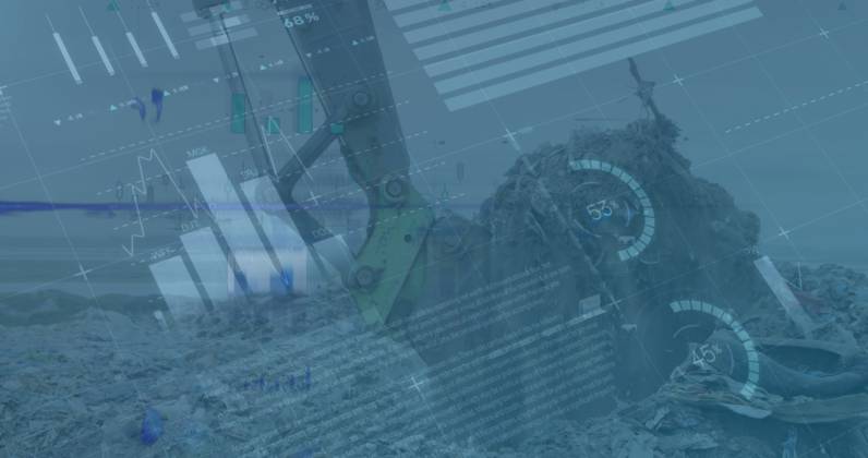 Image of data processing over rubbish dump. Global business and digital interface concept digitally