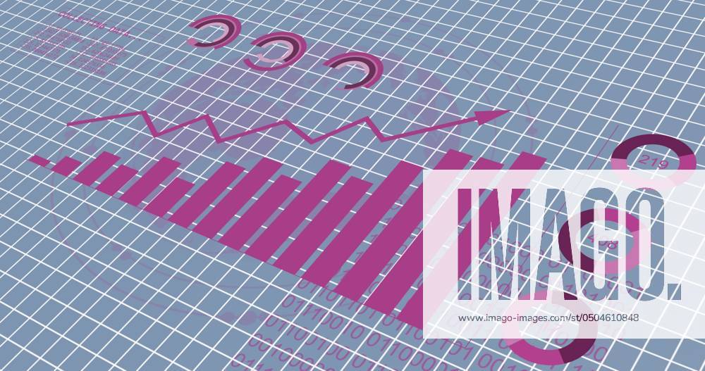 Image of pink infographic interface moving on grid background ...