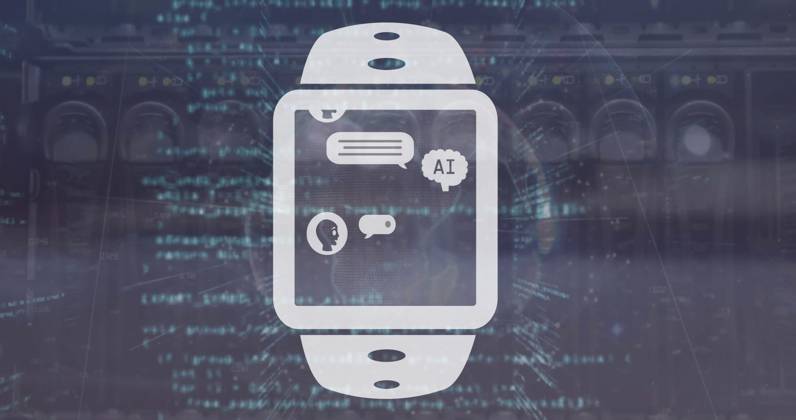 Image of ai chat box in digital watch over computer language against ...