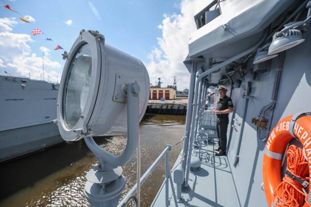 Russia. Kronstadt. Journalists visited the corvette Savvy in the ...