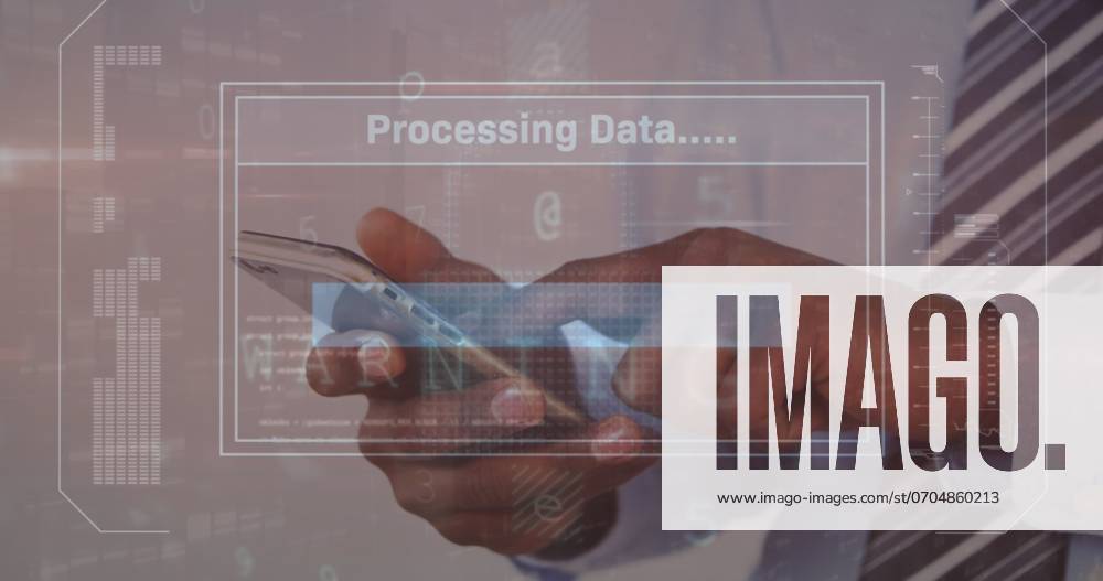Image of interface with data processing against mid section of ...