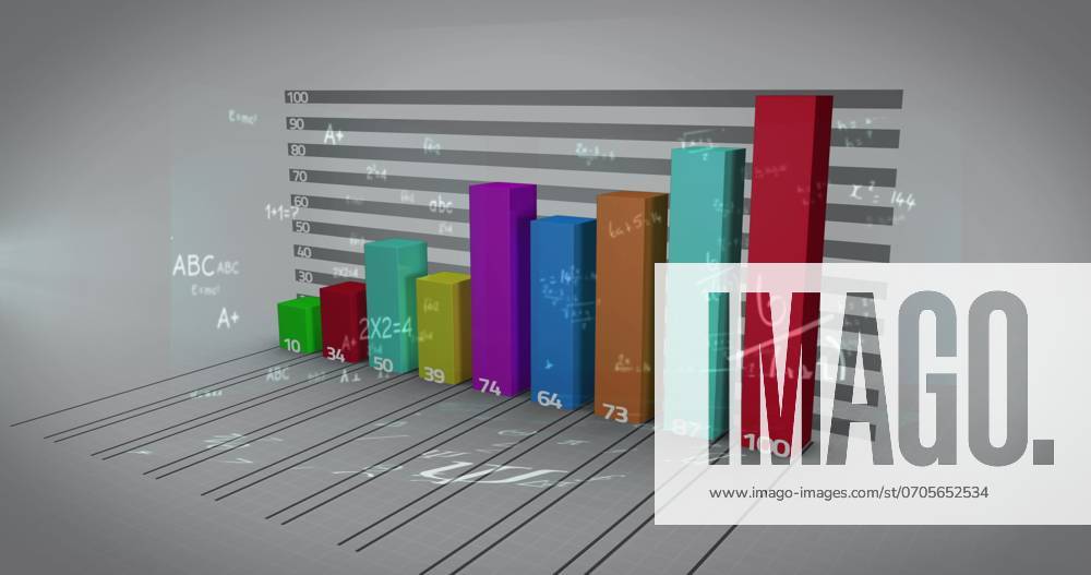 Mathematical equations floating over statistical data processing on ...