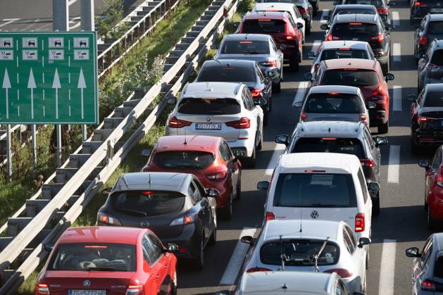 Croatia Motorway Traffic Jam Cars form a queue at a toll station on A1 ...