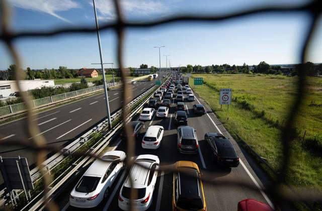 Croatia Motorway Traffic Jam Cars form a queue at a toll station on A1 ...