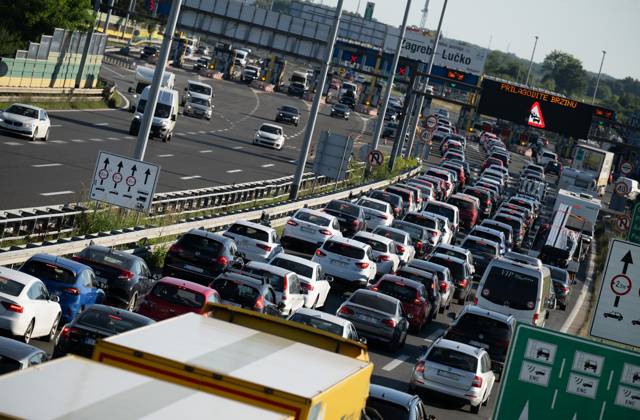 Croatia Motorway Traffic Jam Cars form a queue at a toll station on A1 ...
