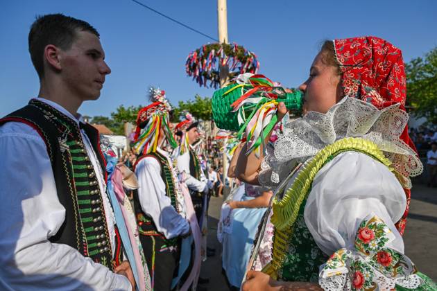 Traditional costumes feast with a parade of villages, in Nemcicky ...
