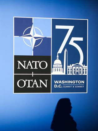 75th NATO Summit In Washington D.C. 75th NATO Summit logo is seen in ...