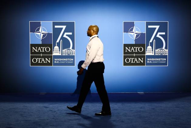 75th NATO Summit In Washington D.C. 75th NATO Summit logo is seen in ...