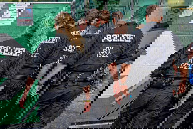 Police on the move in their riot gear Munich Bavaria