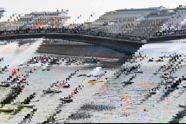 RUSSIA, MOSCOW - JULY 14, 2024: People wearing costumes take part in a ...