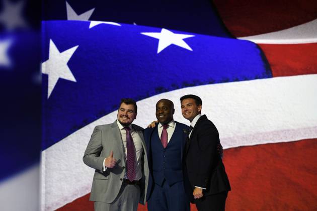 Milwaukee, Wi, USA: RNC 2024: Rep. WESLEY HUNT, middle, does a mic ...