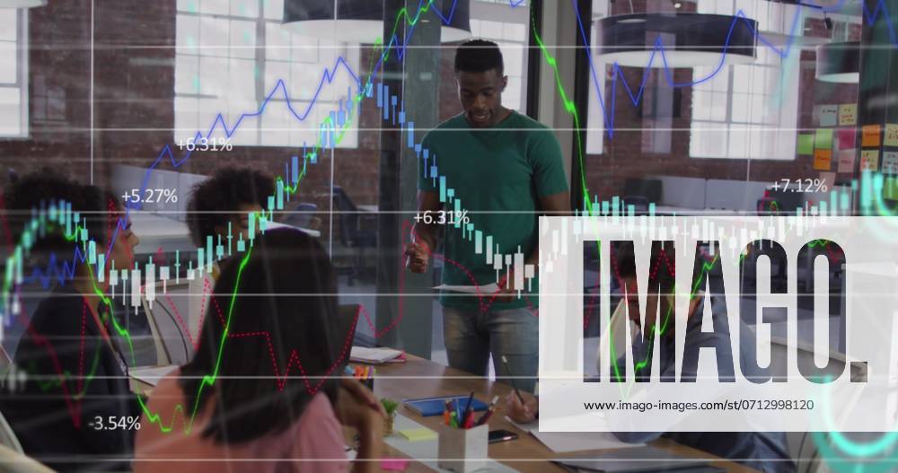 Image of statistics and data processing over business people. Global ...