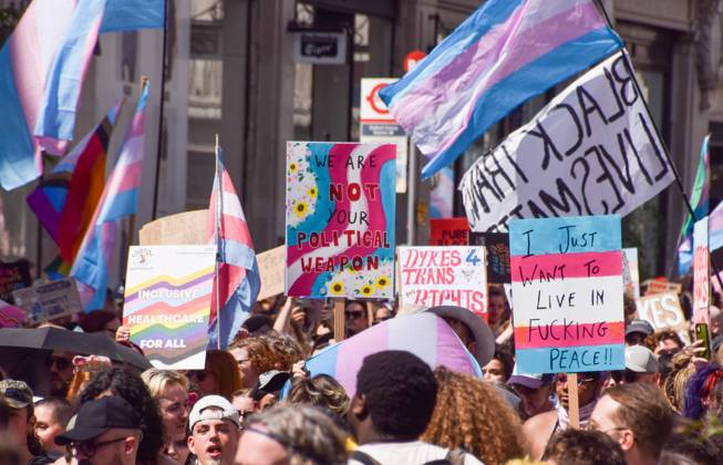 Trans Pride March 2024, London, UK - 27 Jul 2024 A participant dressed ...