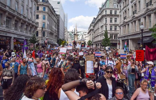 Trans Pride March 2024, London, UK - 27 Jul 2024 A participant dressed ...